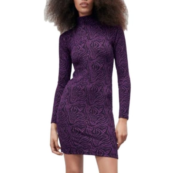Zara | Dresses | Zara Dress Jacquard Purple 564485 | Poshmark